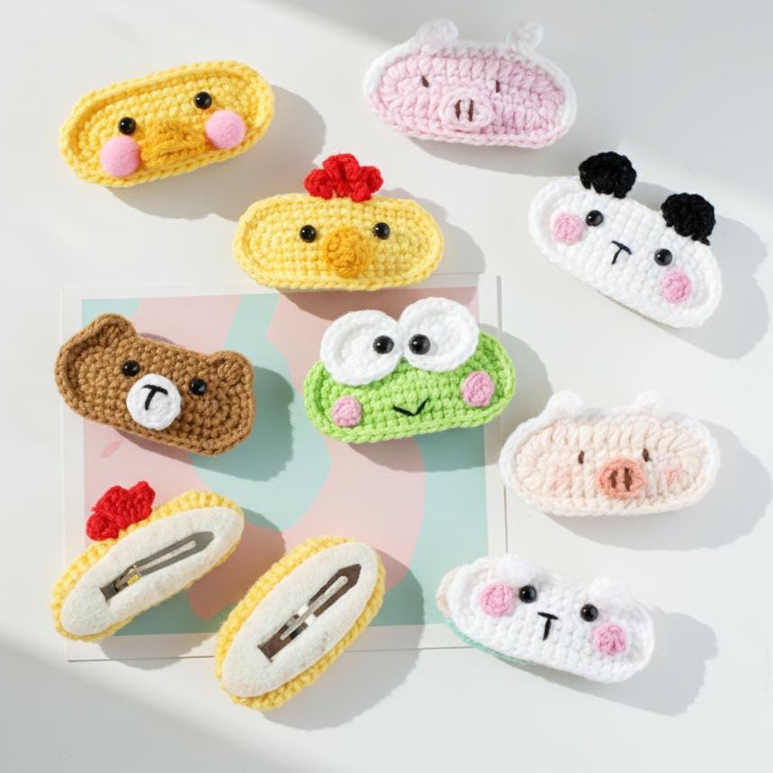 Cute Crochet Animal Hair Clip, Handmade Amigurumi Hair Pin, Kawaii Hair ...