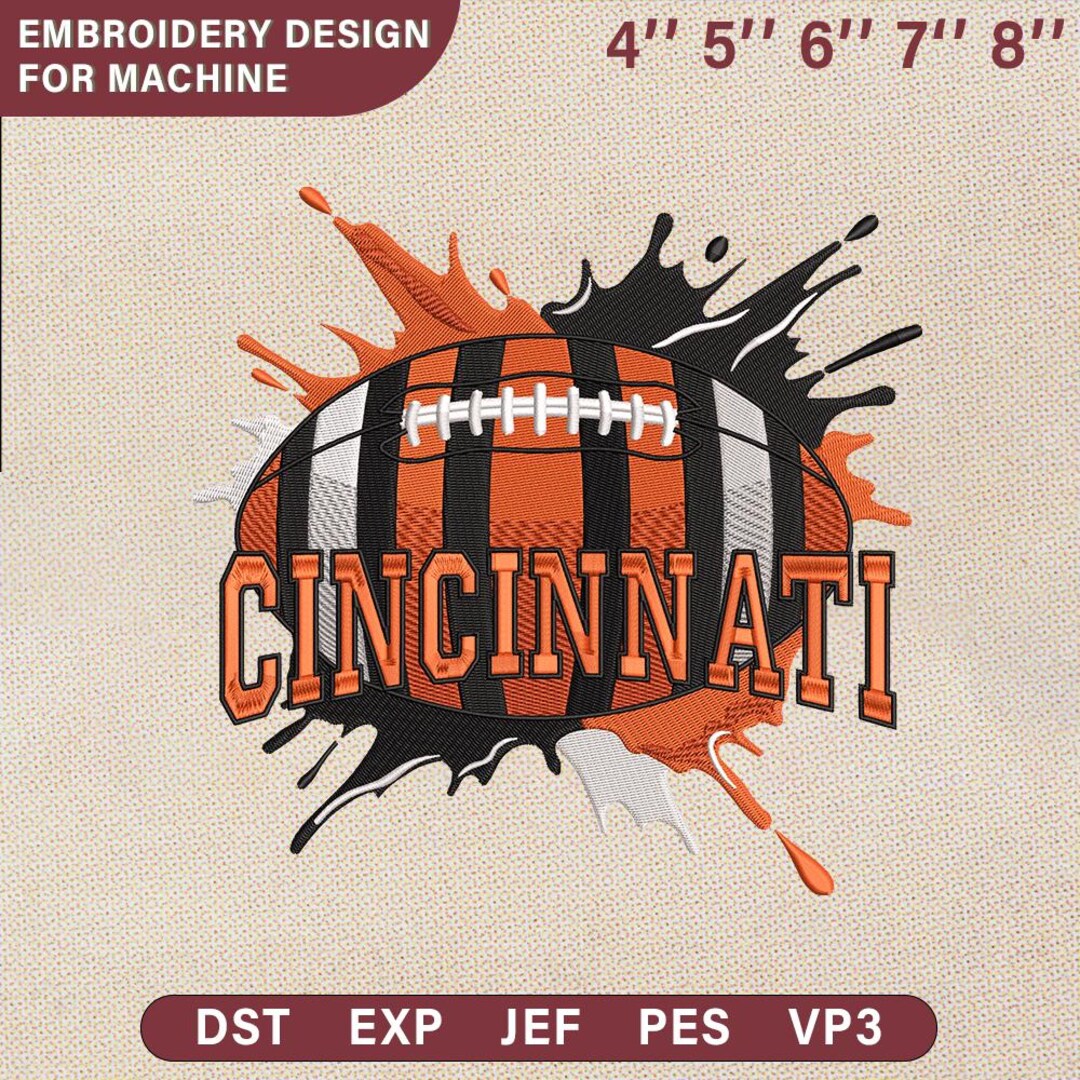 Cincinnati Football Splat Embroidery Design, Sports Paint Splash ...