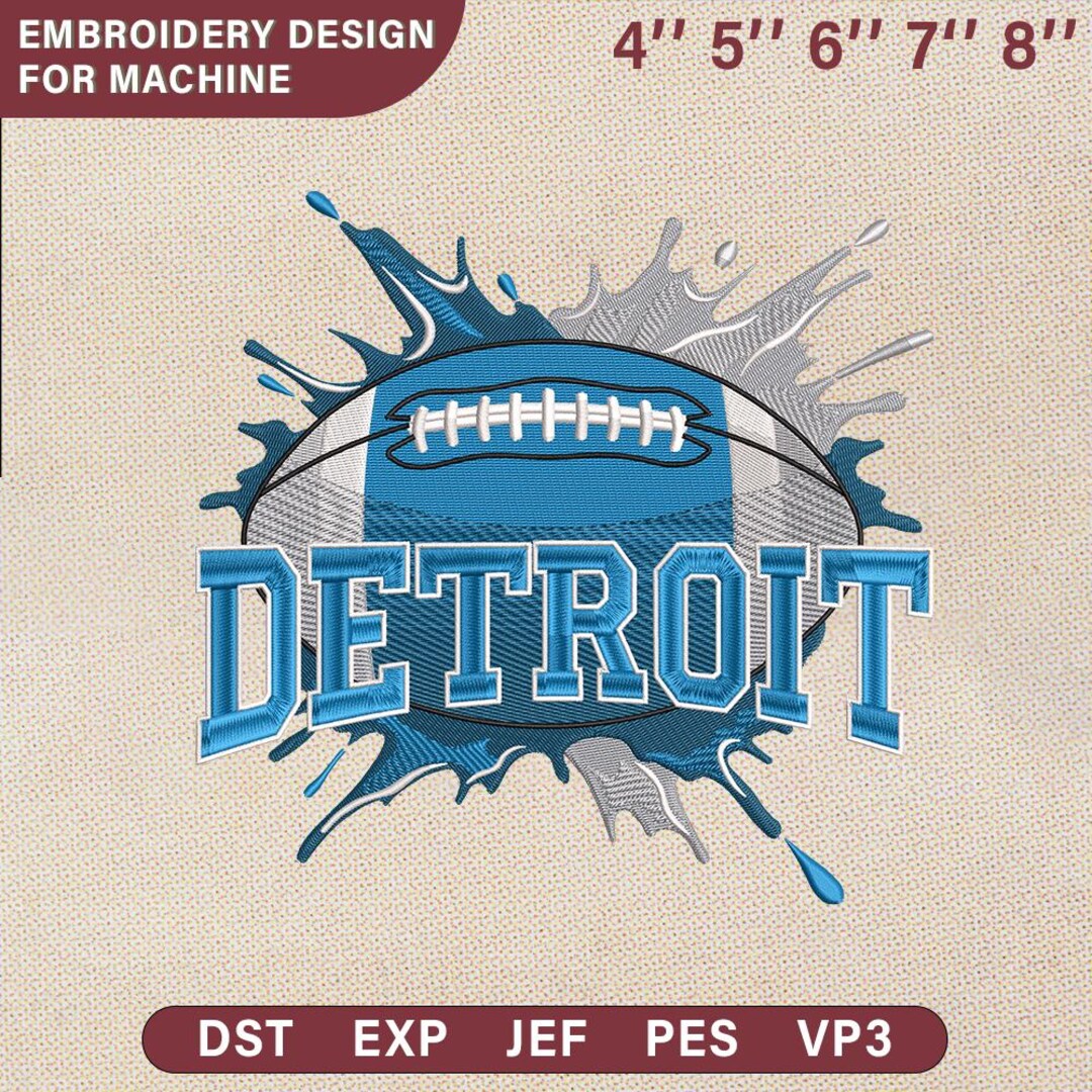 Detroit Football Splat Embroidery Design, Sports Paint Splash Machine ...