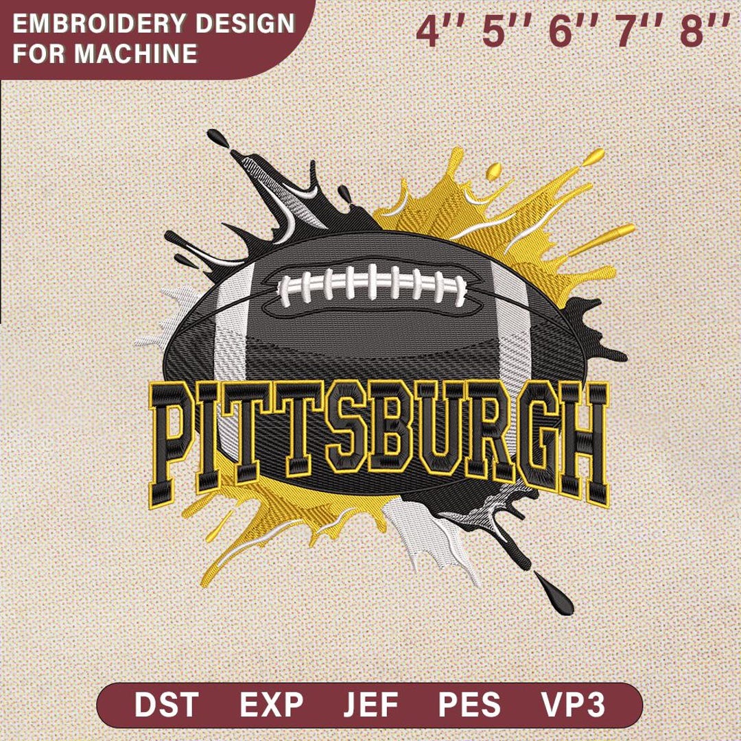 Pittsburgh Football Splat Embroidery Design, Sports Paint Splash ...