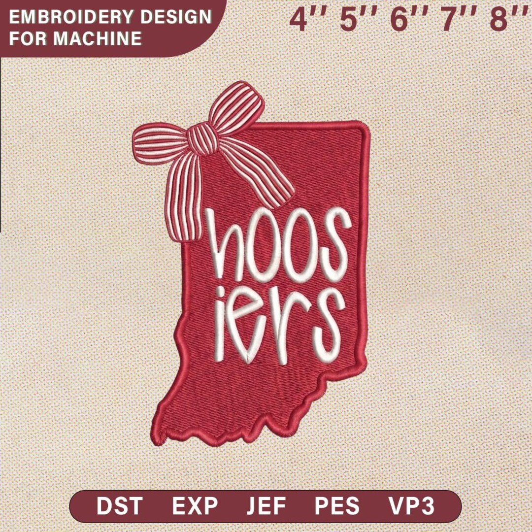 Coquette Hoosiers State Map Embroidery Design, Indiana With Bow Machine ...