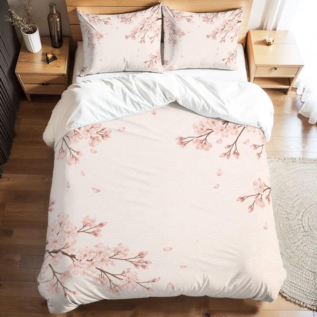 Japanese Cherry Blossoms Full Duvet Cover Set - 80-90 Inch - 203-229 Cm ...