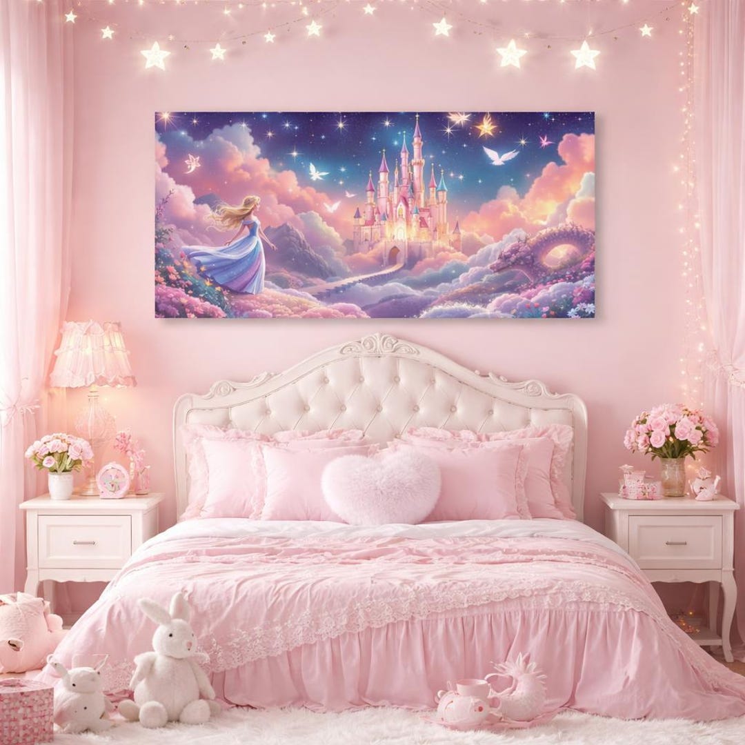 Princess Castle Fairy Girly Bedroom Wall Art, Kids Room, Playful Home ...