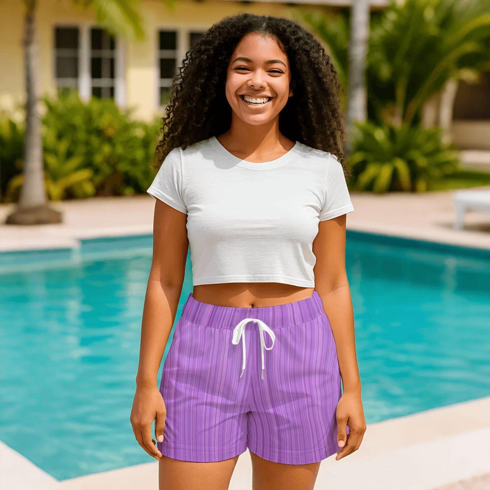 Purple Retro Pinstripes Women's Beach Shorts - Etsy