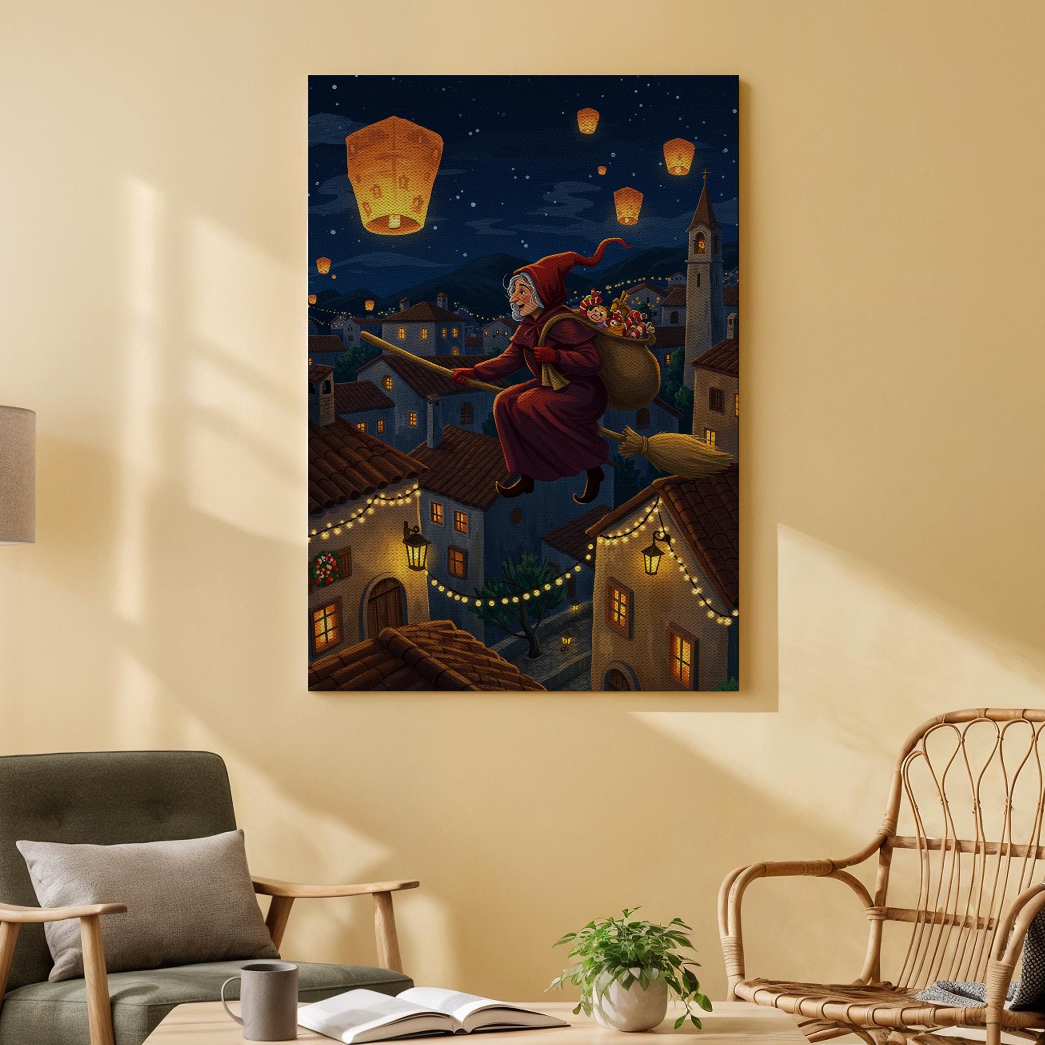 La Befana Christmas Canvas Art, Italian Holiday Witch Wall Print ...