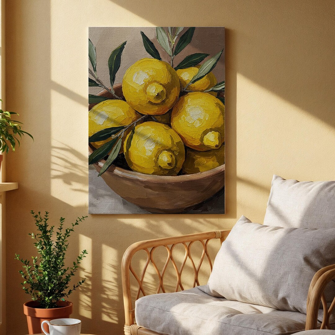 Fresh Lemon Still Life Artwork Print on Wood, Lemon Fruit and Olive ...