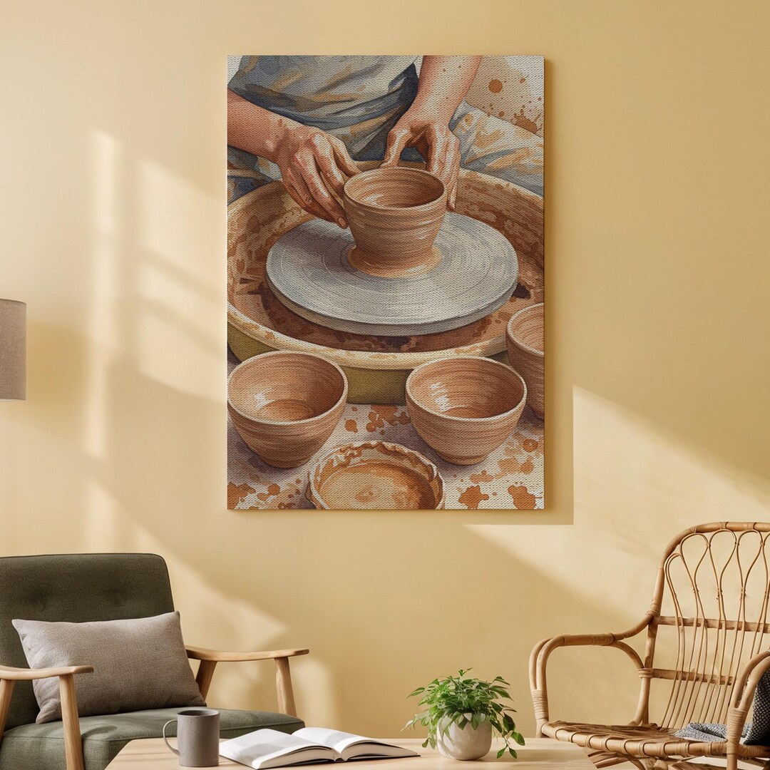 Pottery Crafting Canvas Art, Ceramic Pottery Wheel Art Print, Handmade ...