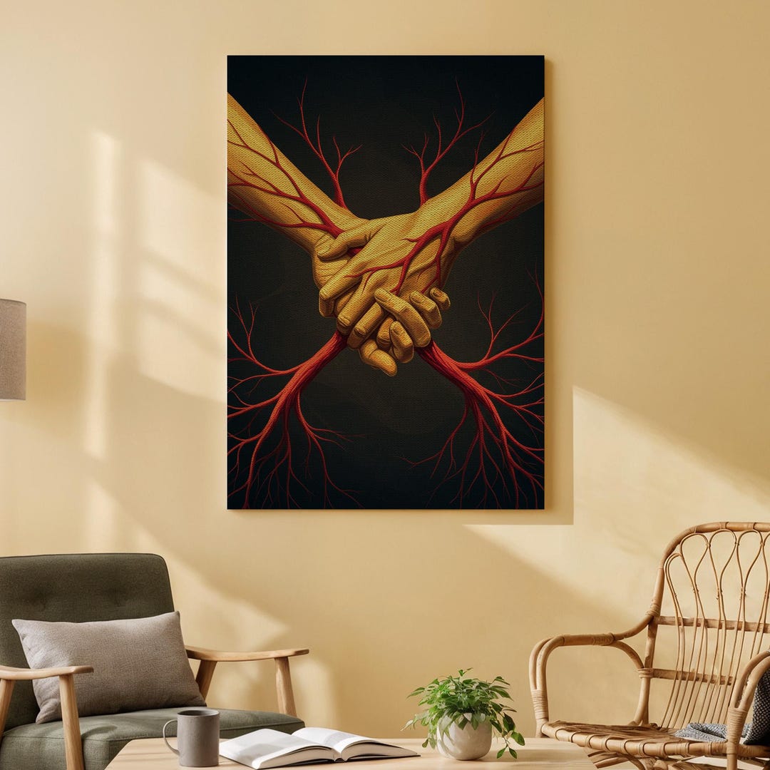 Abstract Hands Canvas Wall Art, Surreal Connection Painting, Symbolic ...