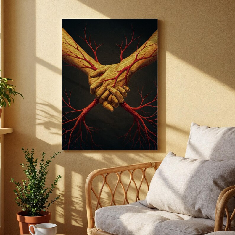 Abstract Hands Canvas Wall Art, Surreal Connection Painting, Symbolic ...