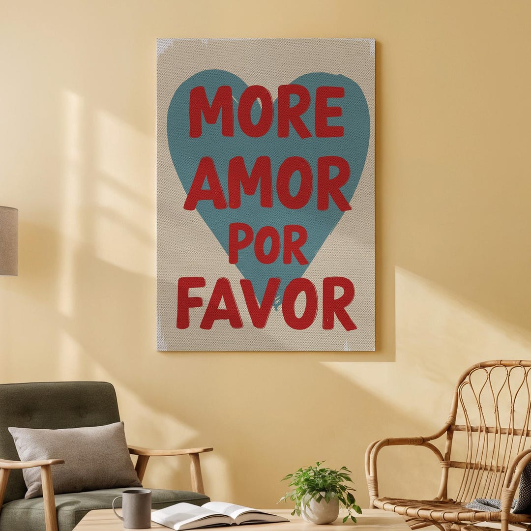 More Amor Por Favor Canvas Wall Art, Spanish Love Quote Print, Bold Red ...
