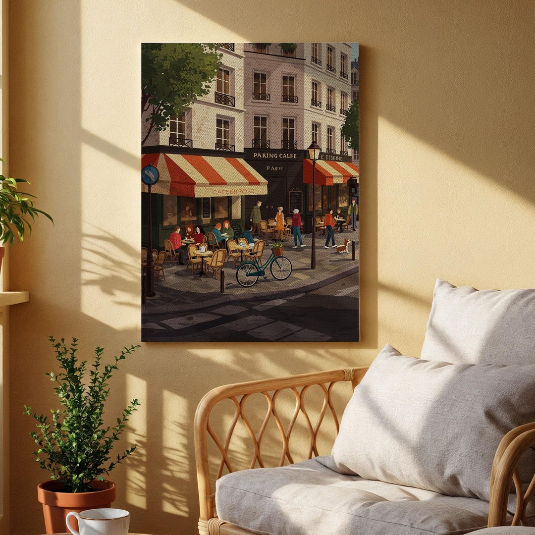 Paris Cafe Canvas Wall Art, Vintage French Bistro Street Scene, Cozy ...