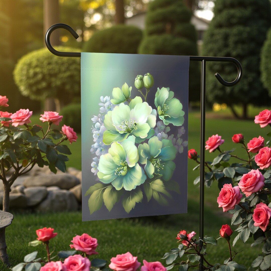 Green Flower Garden Flag, Spring House Banner - Etsy