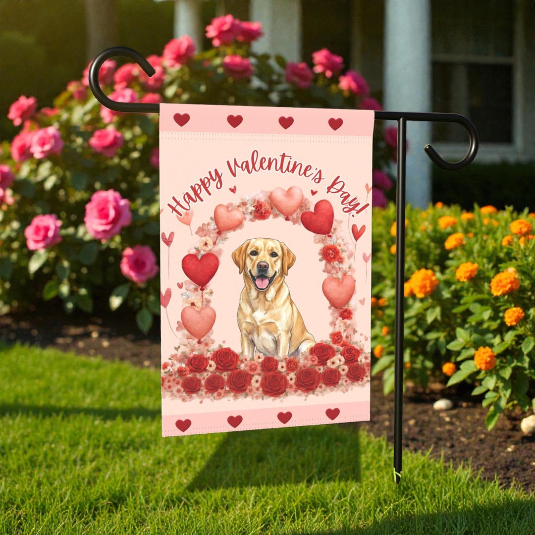 Valentine's Day Yellow Labrador Garden Flag, Dog Heart House Banner - Etsy