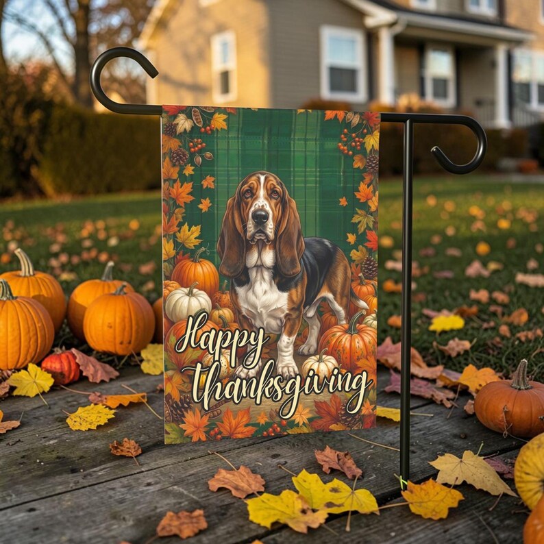 Happy Thanksgiving Basset Hound Garden Flag - Etsy