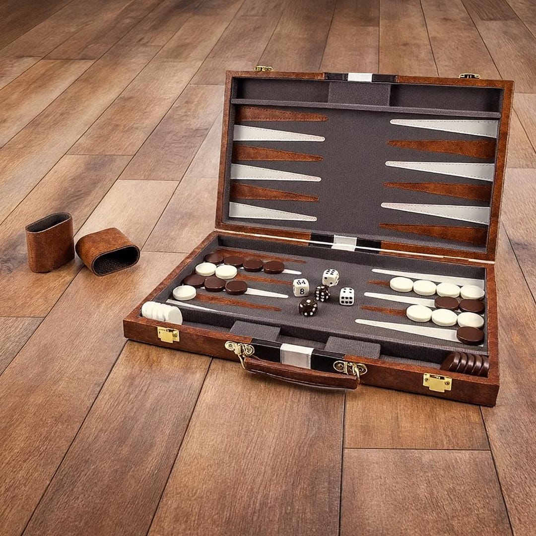 Brown Leather Backgammon Set | Travel Board Game | Portable Luxury ...
