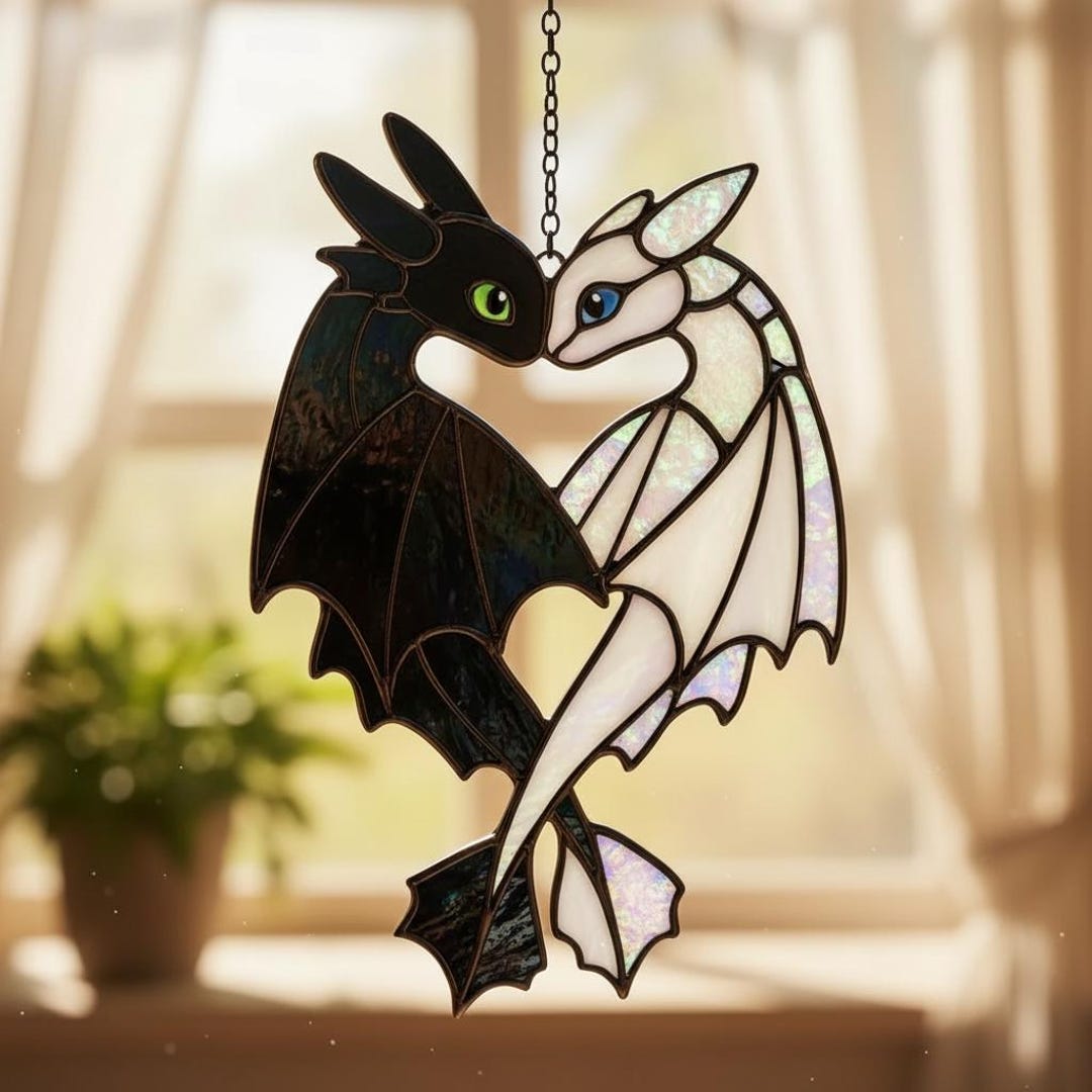 Toothless and Light Fury Suncatcher | Dragon Heart Window Hanging ...