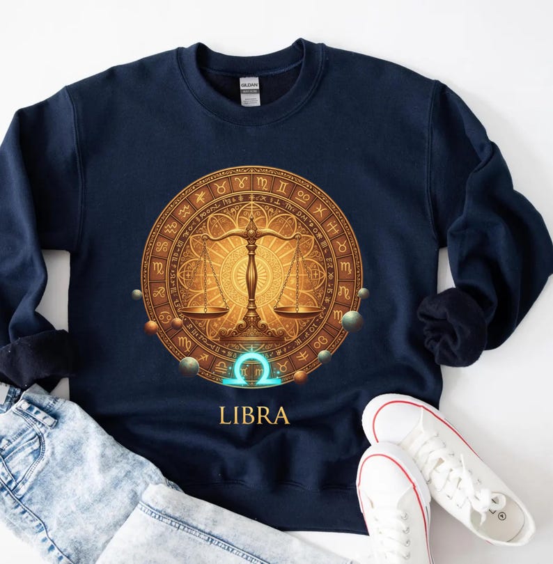 Libra Zodiac Sweatshirt: Vintage Scales Design, Celestial Art Crewneck ...