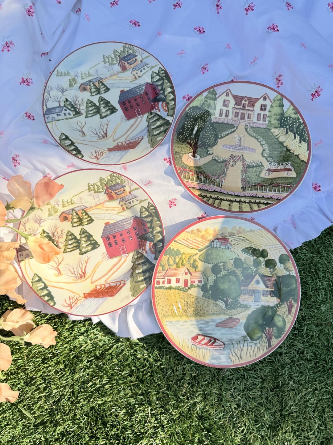 Vintage Gibson Village Plates – Countryside Set of 4 - Etsy