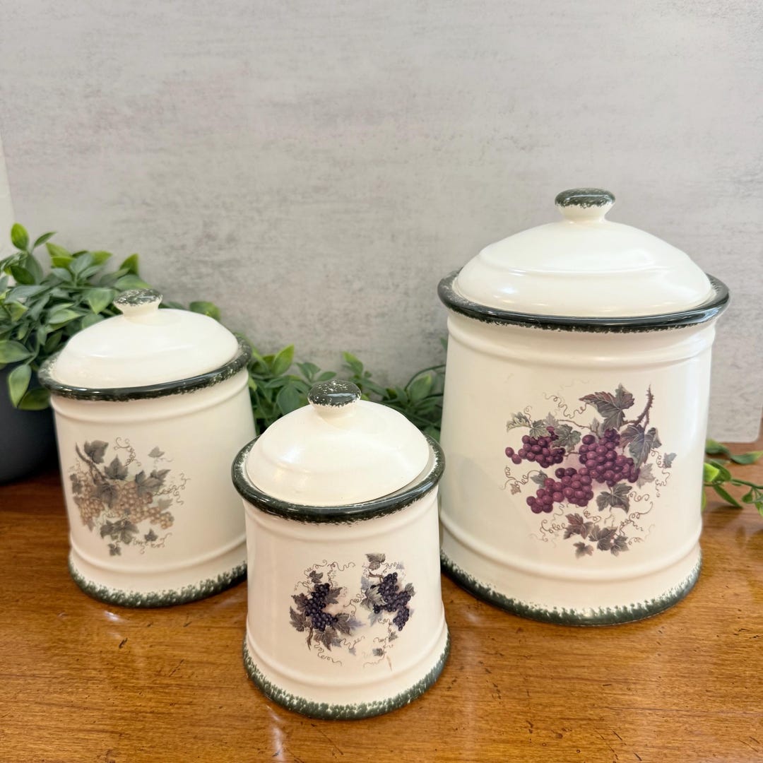 Vintage Grape Canister Set 3 Piece Ceramic Kitchen Storage - Etsy
