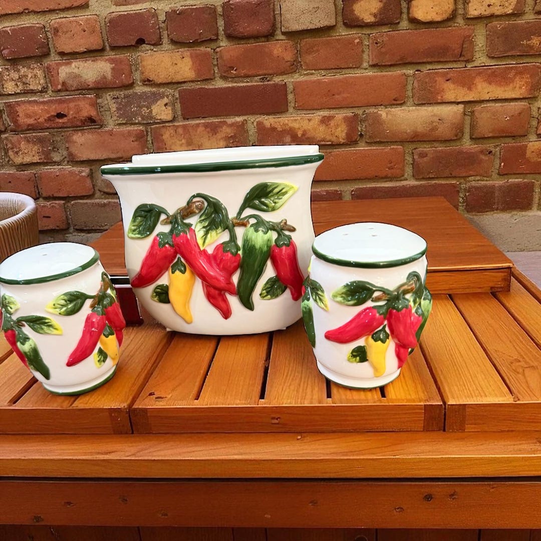 Chili Pepper Salt & Pepper Shakers With Napkin Holder - Etsy