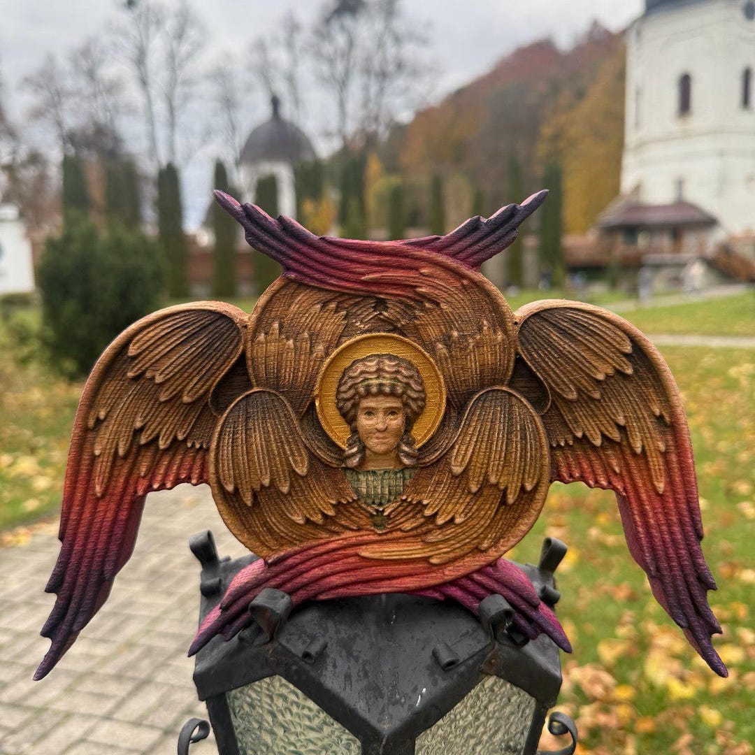 Luxury Wooden Seraphim Icon 7.5×10” | Solid Oak Angel Relief | Hand ...