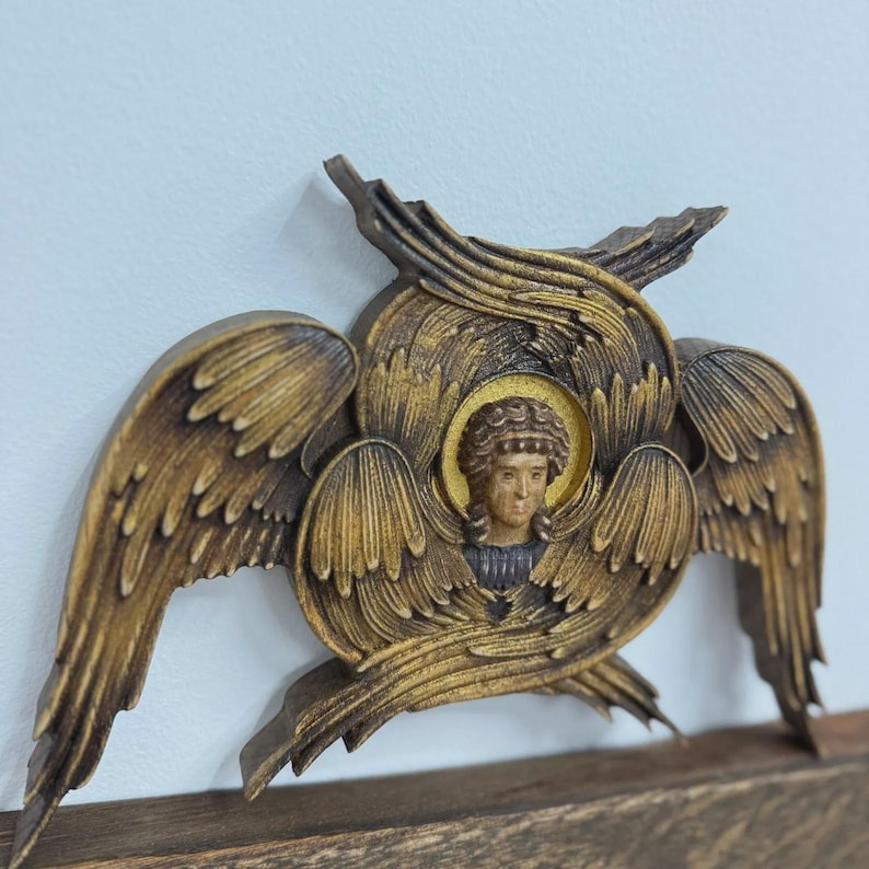 Luxury Wooden Seraphim Icon 7.5×10” | Solid Oak Angel Relief | Hand ...