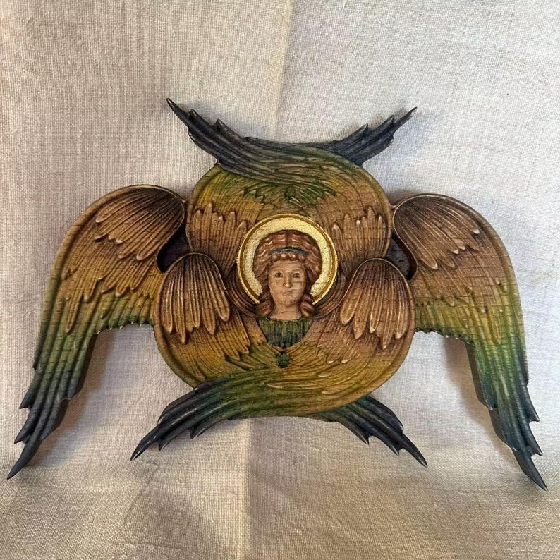 Luxury Wooden Seraphim Icon 7.5×10” | Solid Oak Angel Relief | Hand ...