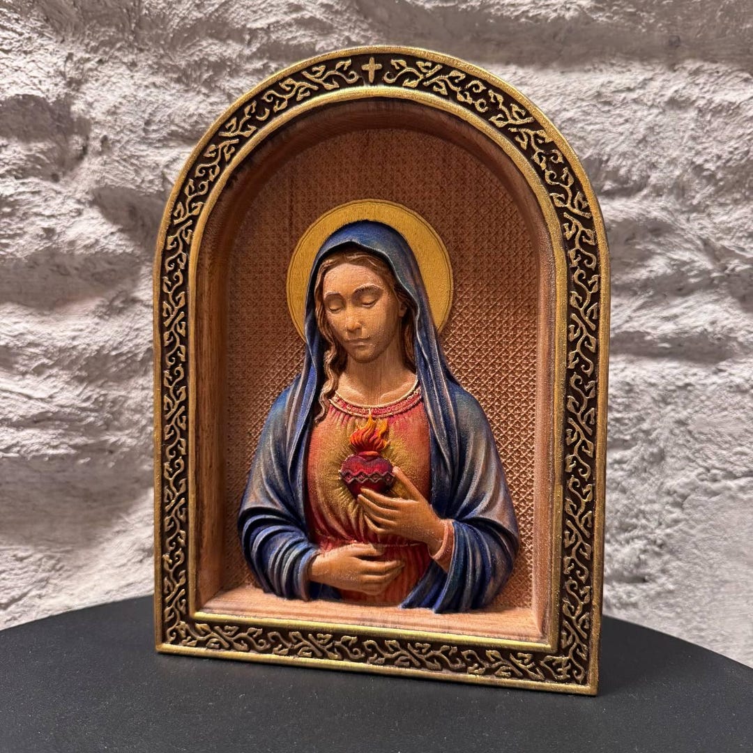 Immaculate Heart of Mary Icon – Hand-painted Wooden Catholic Icon | 25× ...
