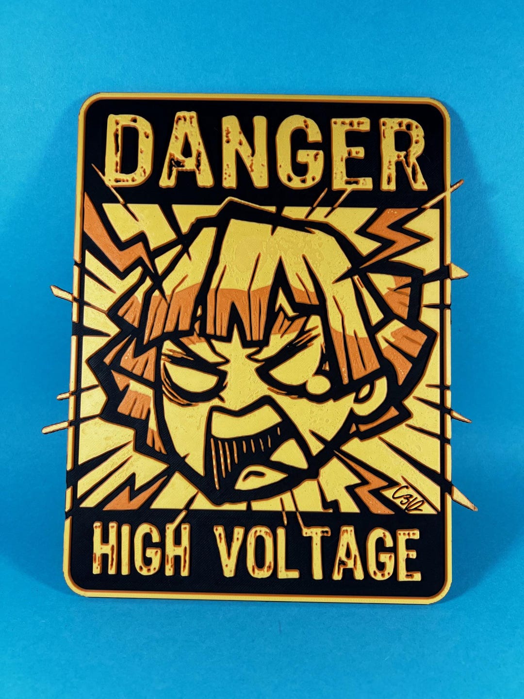 Zenitsu Agatsuma Danger Voltage Logo Door Shield Text 3D Logo Gaming ...