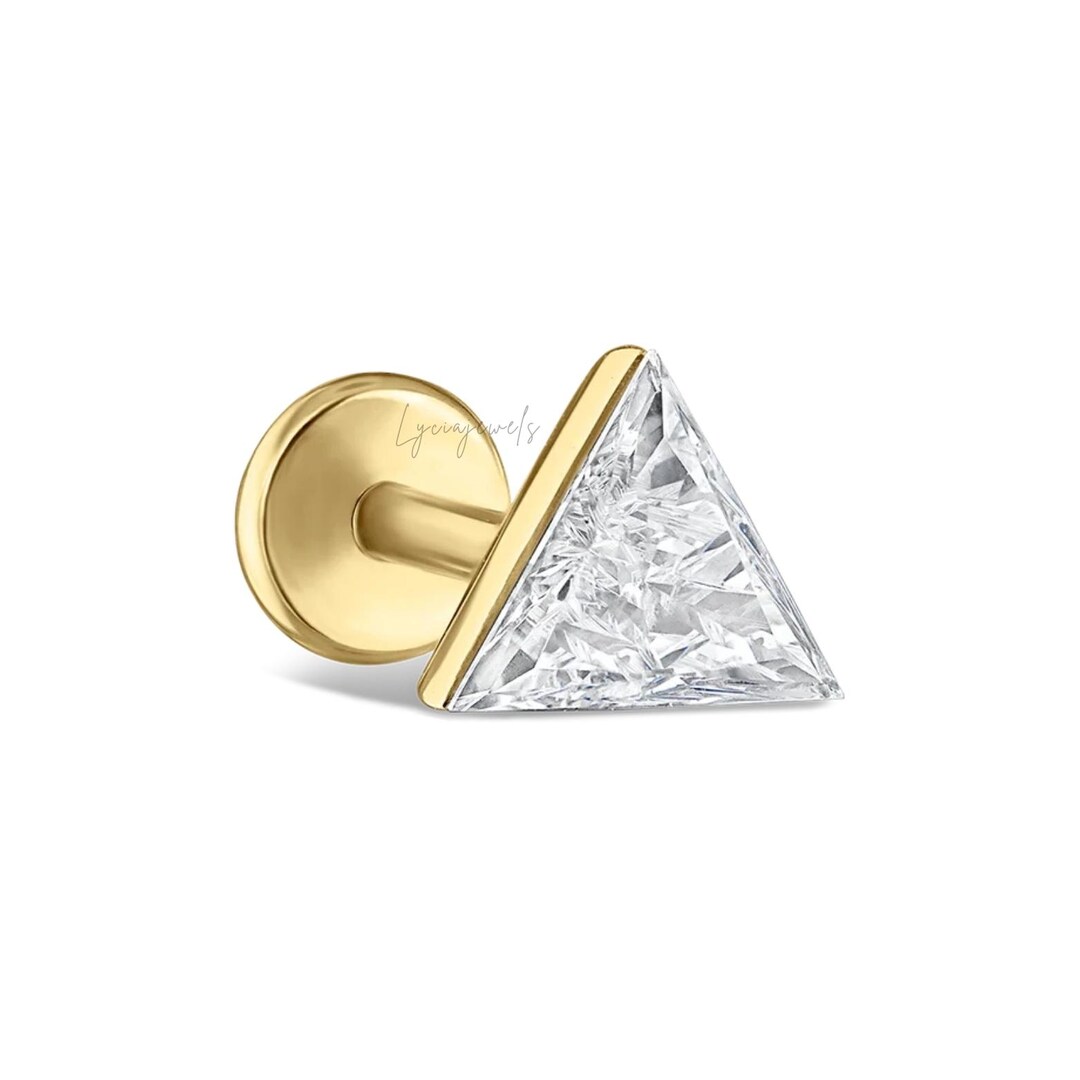 Kiki's Invisible Triangle Cut Flat Back Stud Labret Helix Earring Gold ...