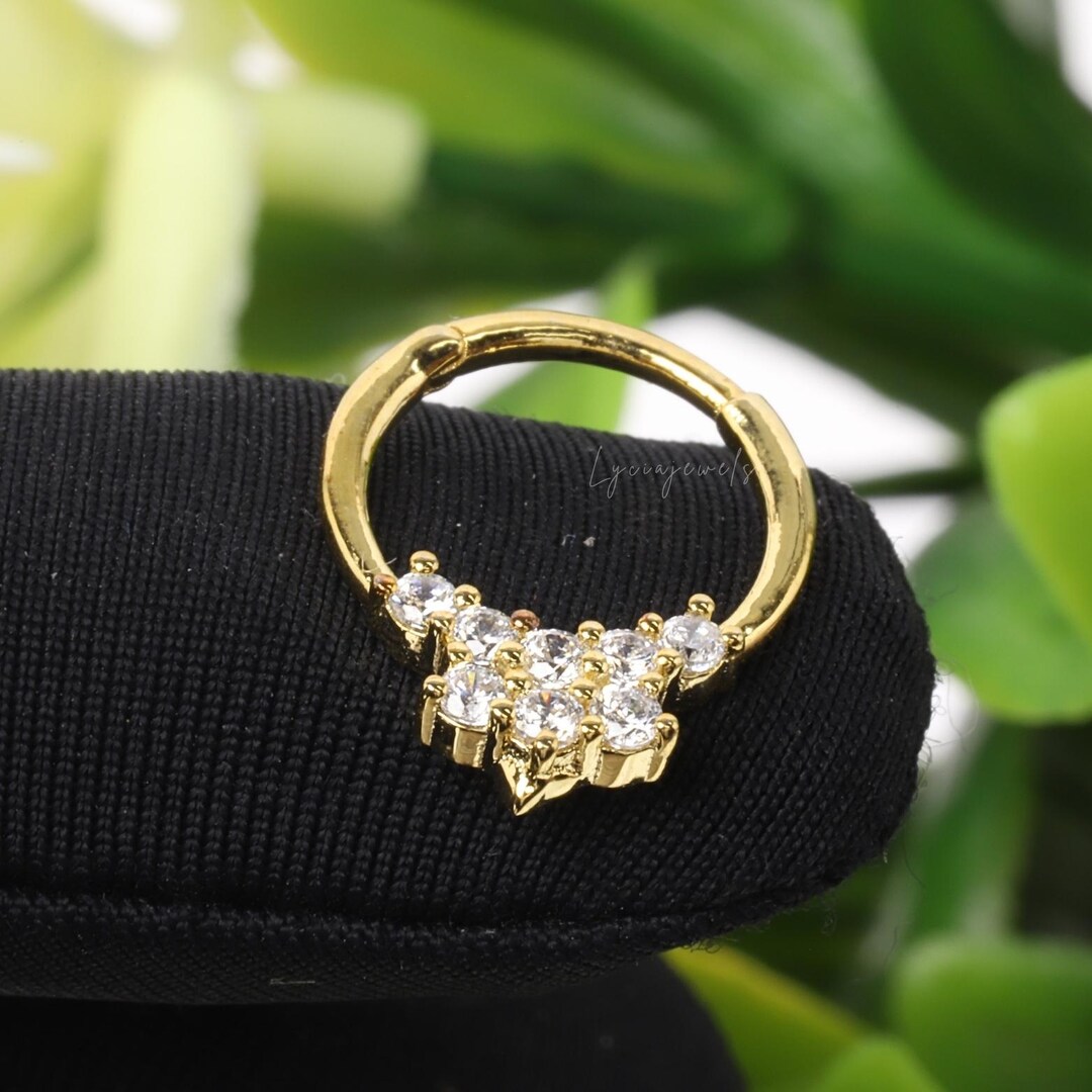 10K Yellow Gold Labgrown Diamond Cluster Clicker, Daith Septum Hoop ...