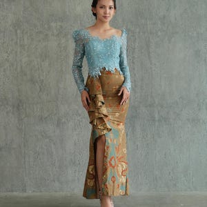 Luxury Lace & Batik Evening Gown With Built-in Bustier | Elegant ...
