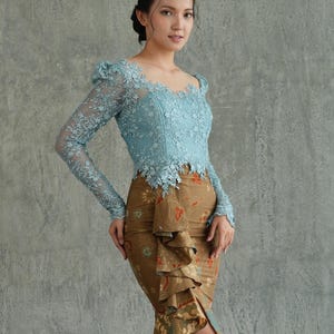 Luxury Lace & Batik Evening Gown With Built-in Bustier | Elegant ...