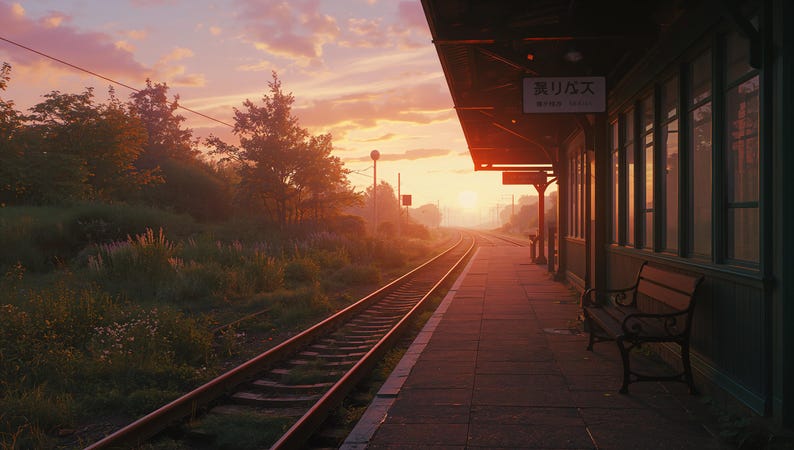 Anime Sunset Train Station Wallpaper Pack: Lo-fi Nostalgic Backgrounds ...