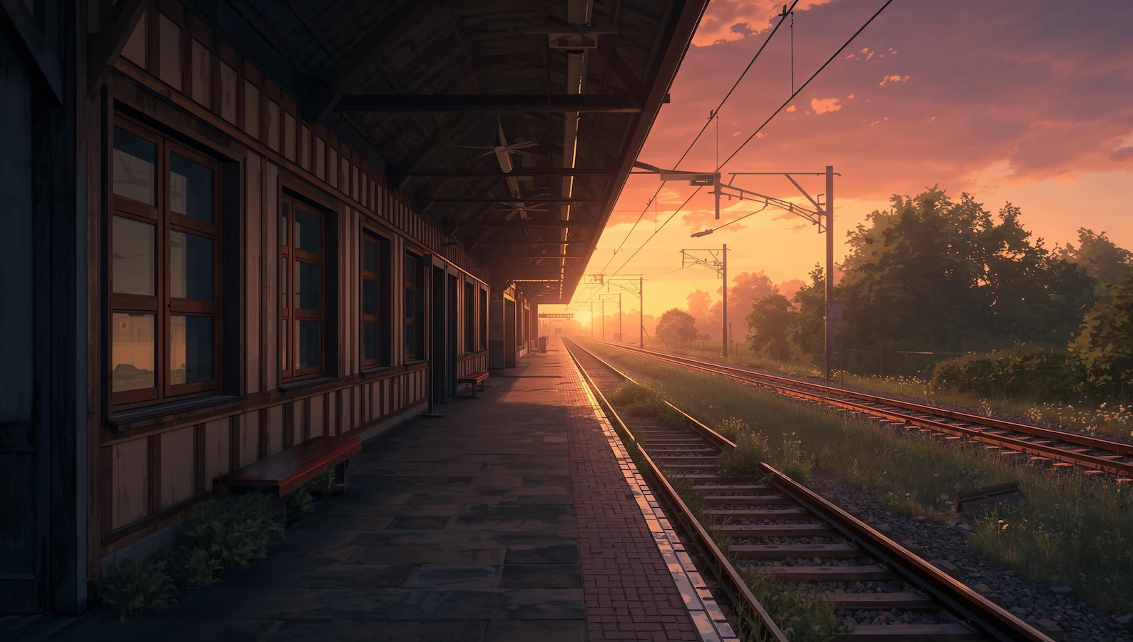 Anime Sunset Train Station Wallpaper Pack: Lo-fi Nostalgic Backgrounds ...
