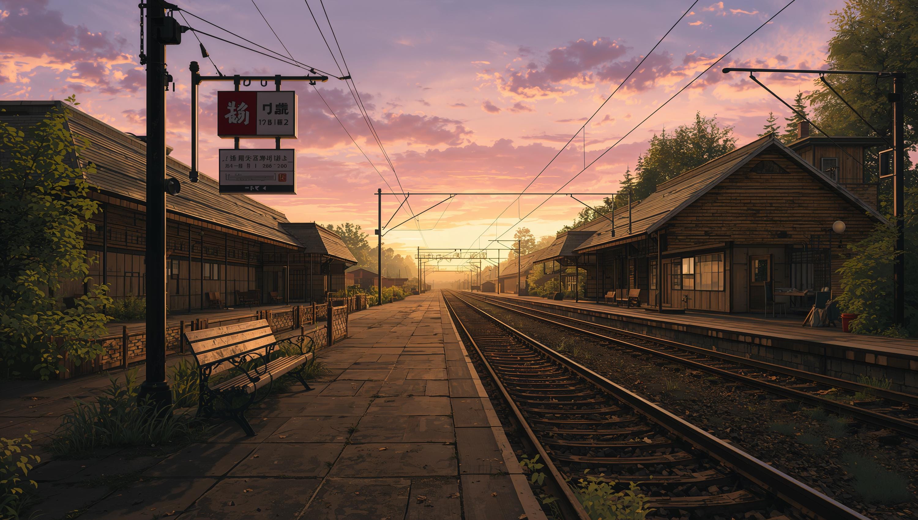 Anime Sunset Train Station Wallpaper Pack: Lo-fi Nostalgic Backgrounds ...