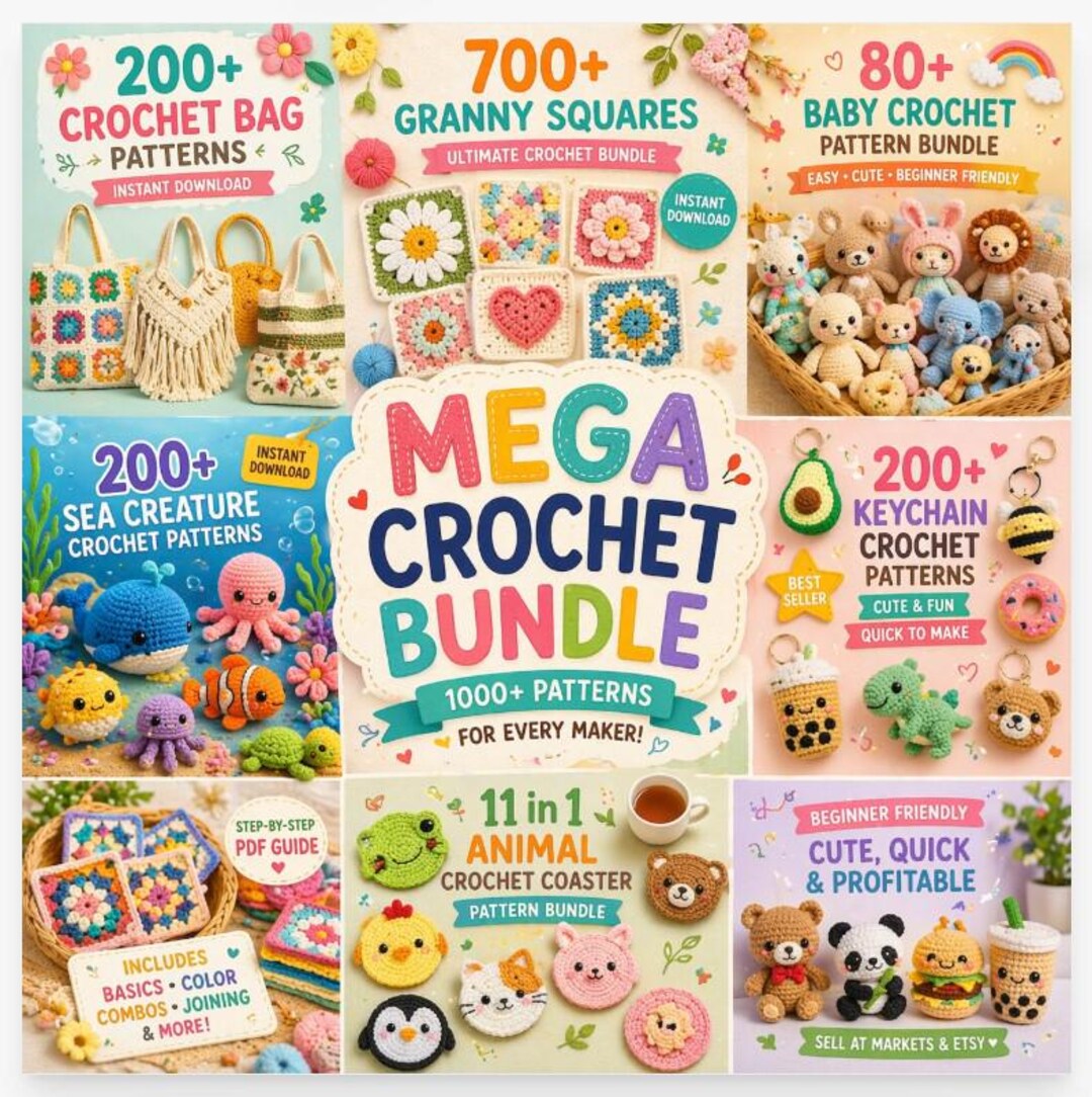 Mega Crochet Patterns Bundle PDF, Amigurumi Bundle Crochet, Granny ...