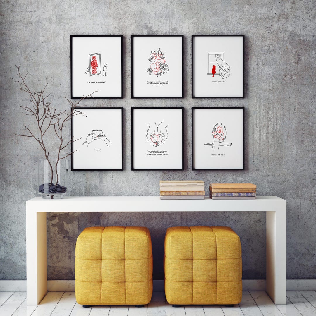 6 Healing Line Art Printable | Self Love & Mental Health Quotes ...