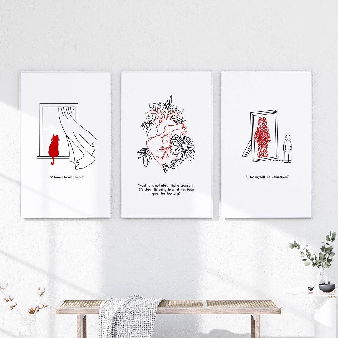 3 Healing Line Art Printable | Self Love & Mental Health Quotes ...