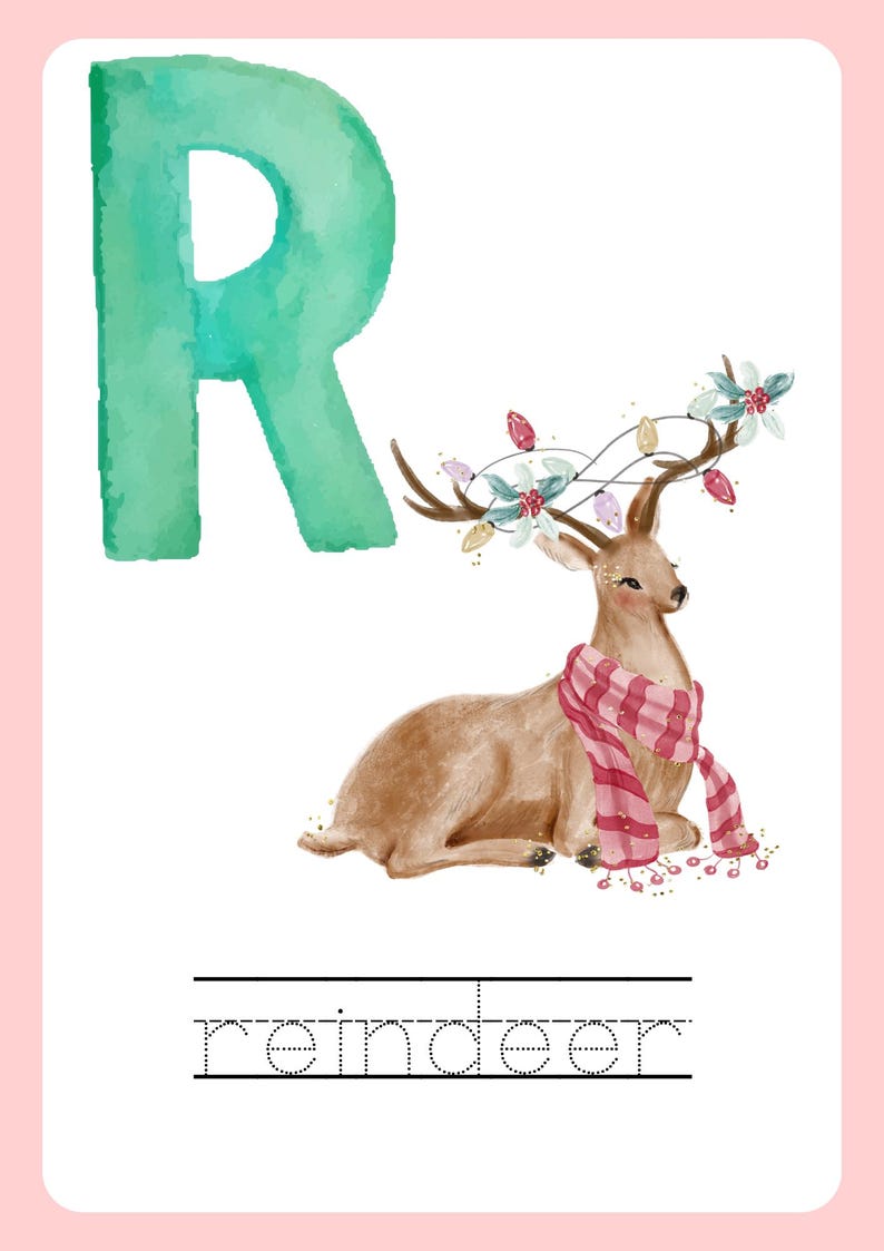 Christmas Alphabet Flashcards With Tracing Words | Watercolor ABC ...