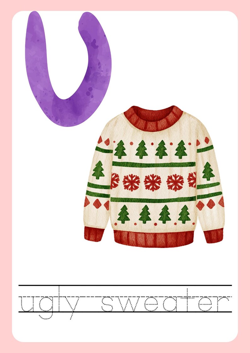 Christmas Alphabet Flashcards With Tracing Words | Watercolor ABC ...