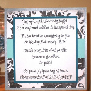 Custom Handmade Candy Buffet Poem Sign for Your Wedding or - Etsy