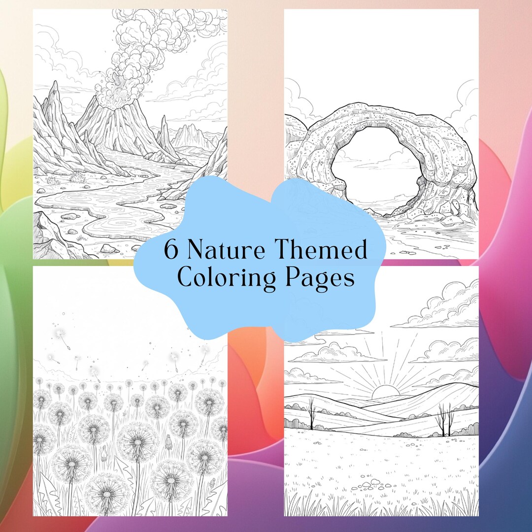 6 Nature-themed Coloring Pages | Printable Adult Coloring Book, Instant ...