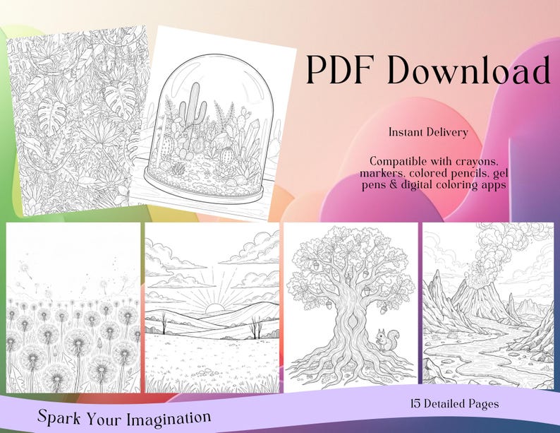 15 Nature-themed Coloring Pages | Printable Adult Coloring Book ...