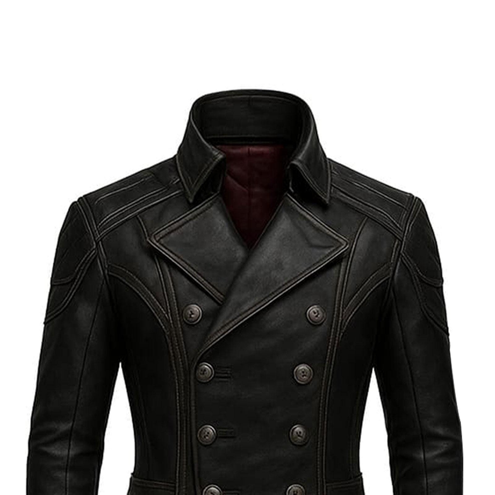 Men's Genuine Leather Gothic Trench Coat: Double Breasted Steampunk ...