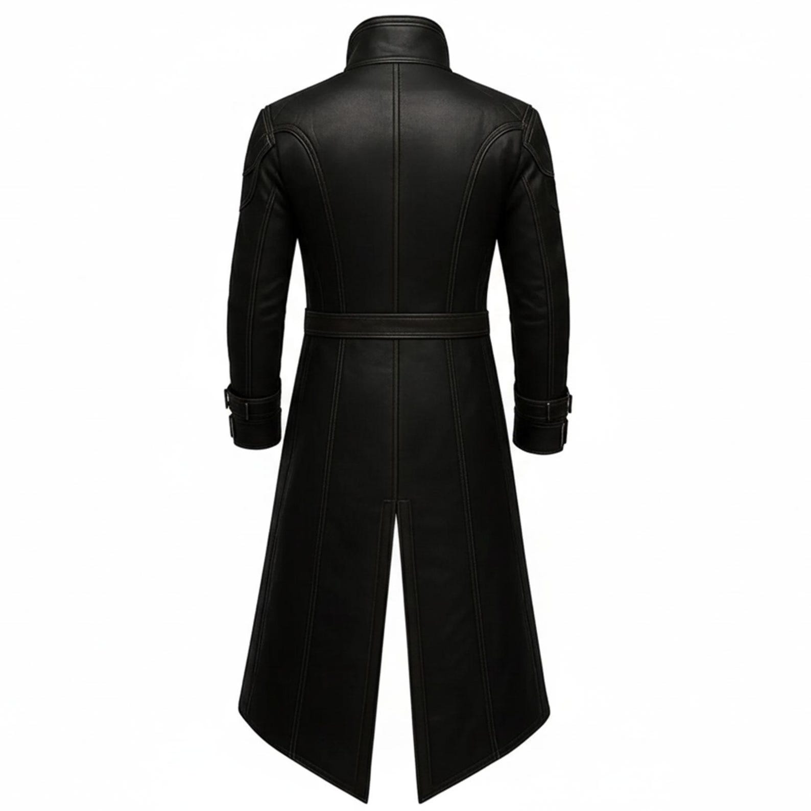 Men's Genuine Leather Gothic Trench Coat: Double Breasted Steampunk ...