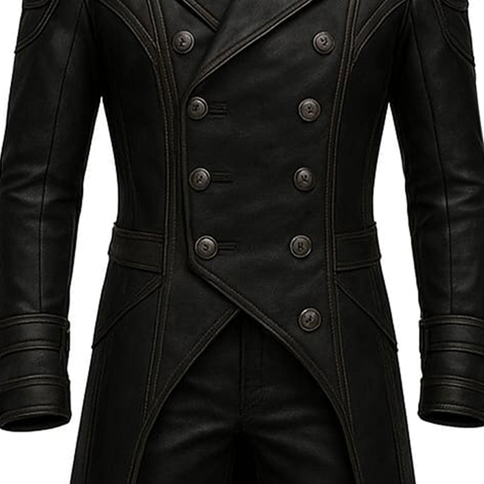 Men's Genuine Leather Gothic Trench Coat: Double Breasted Steampunk ...