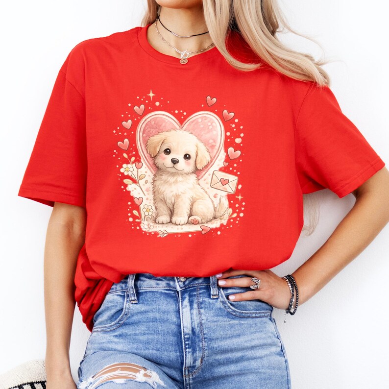 Puppy Valentine T-shirt, Soft Dog Illustration, Gildan Cotton Shirt - Etsy