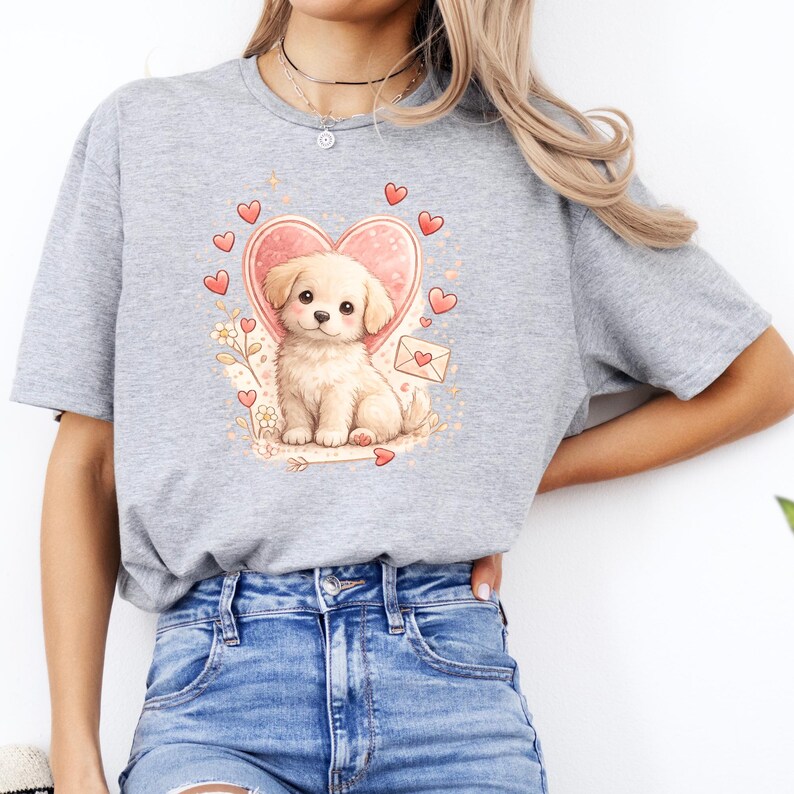 Puppy Valentine T-shirt, Soft Dog Illustration, Gildan Cotton Shirt - Etsy