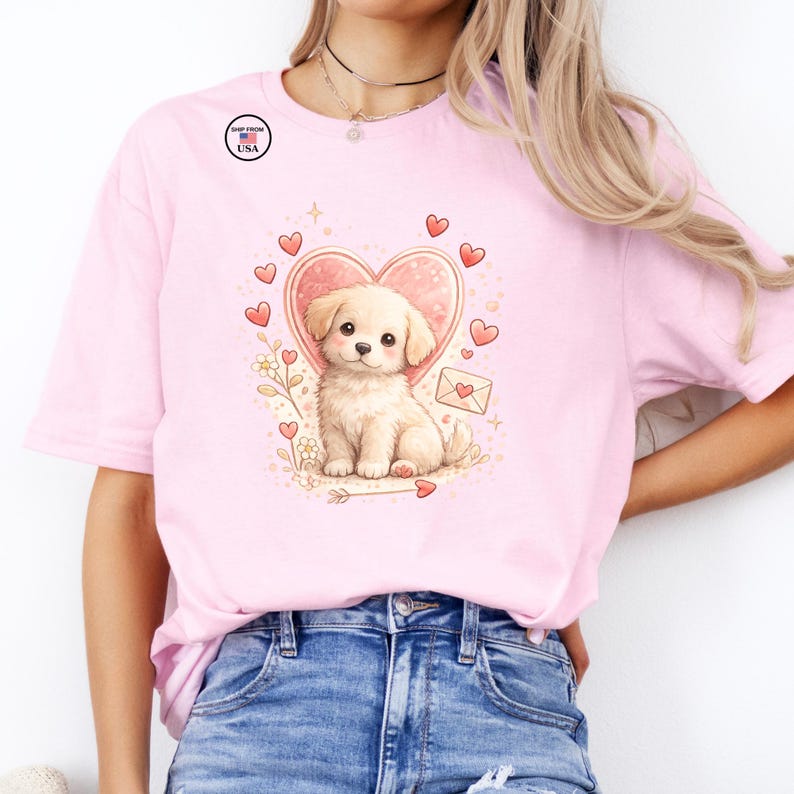 Puppy Valentine T-shirt, Soft Dog Illustration, Gildan Cotton Shirt - Etsy